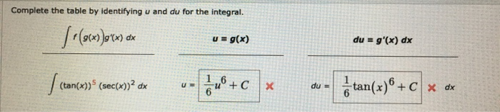Solved Complete the table by identifying u and du for the | Chegg.com