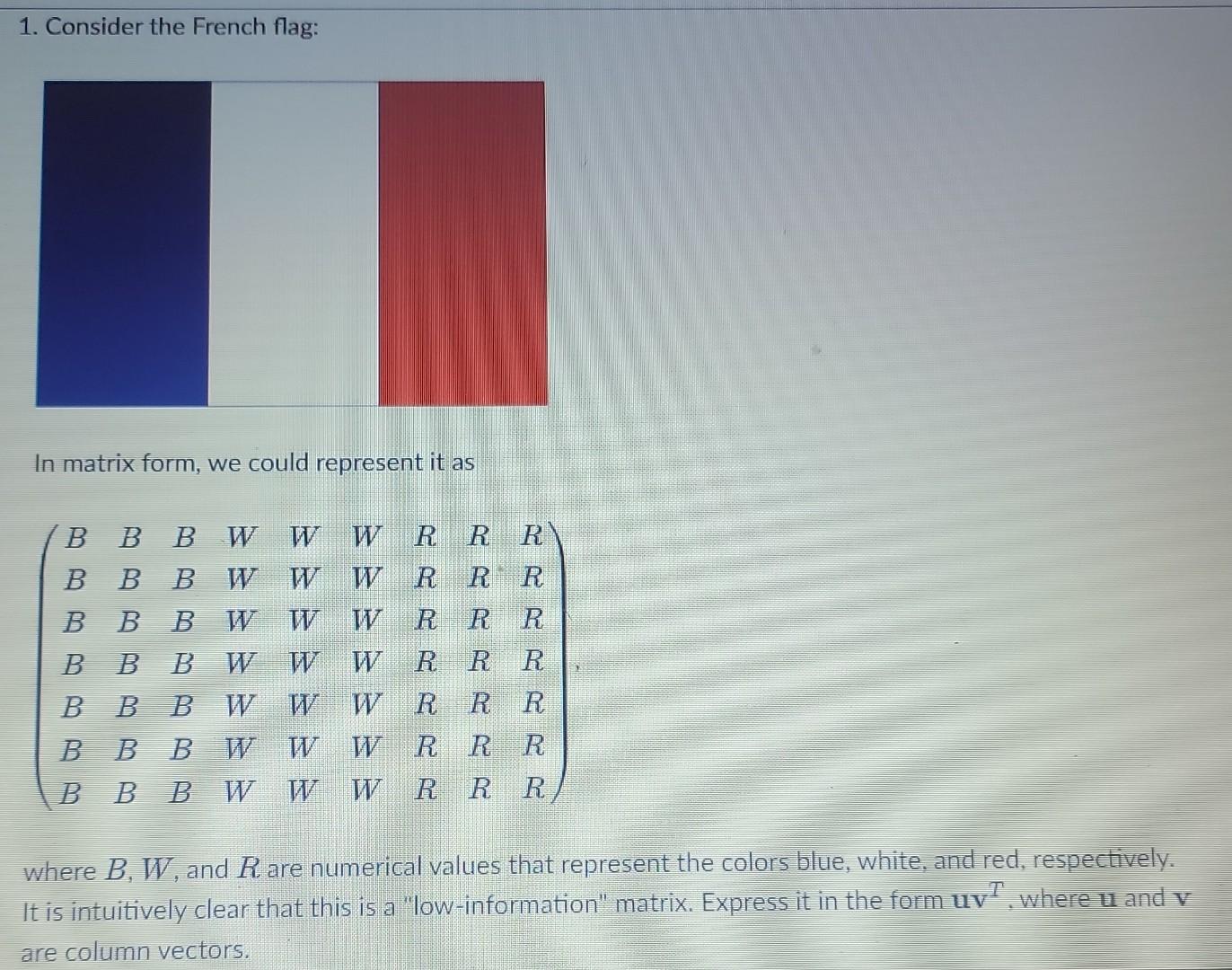 Solved 1. Consider the French flag: In matrix form, we could | Chegg.com