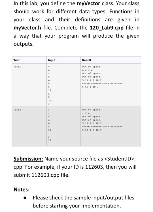 Solved In this lab, you define the myVector class. Your | Chegg.com