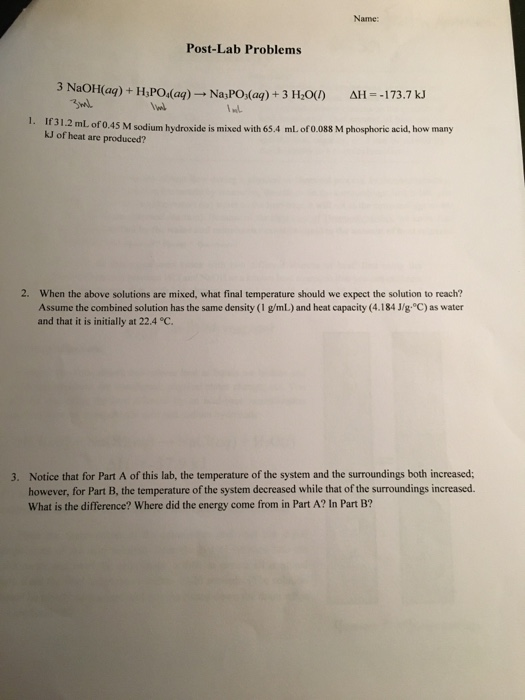 Solved Name: Post-Lab Problems 3 NAOH(aq)+ H,POa(aq) | Chegg.com