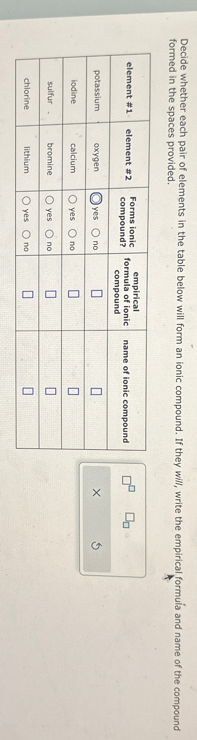 Solved Decide whether each pair of elements in the table | Chegg.com
