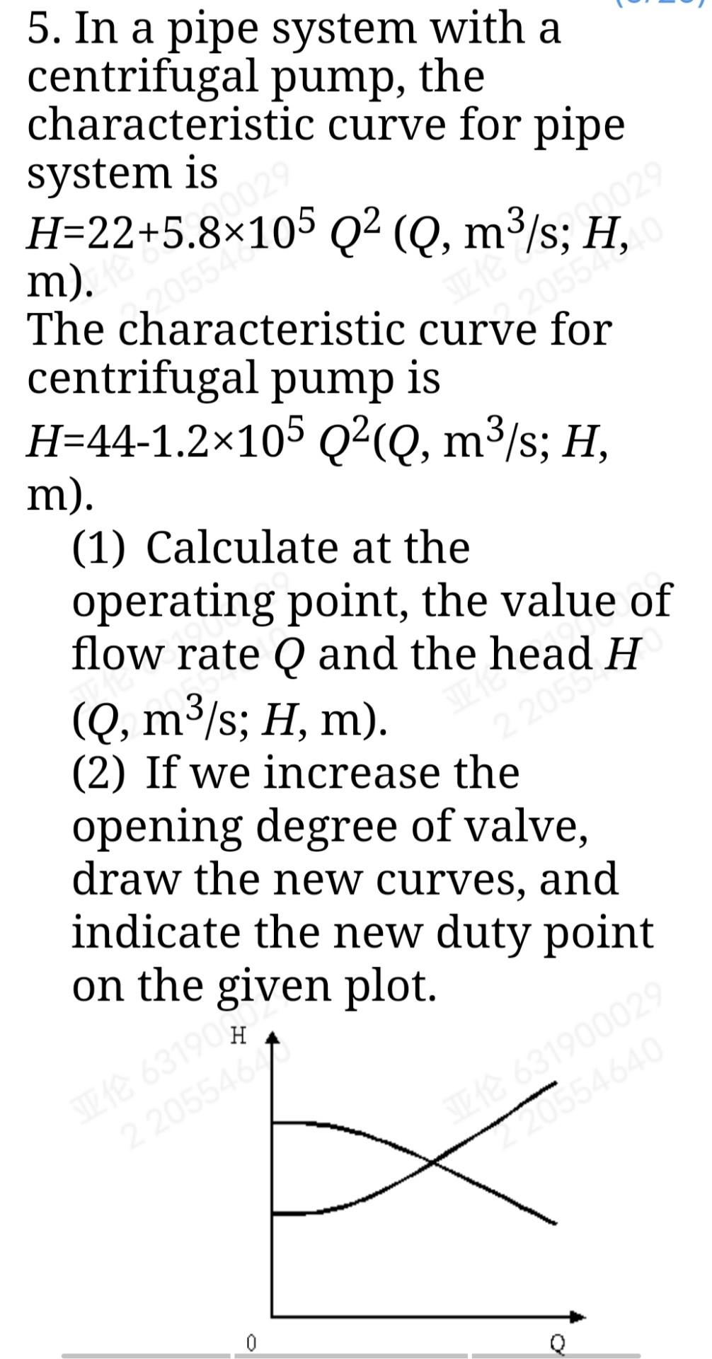 Solved centrifugal pump, the characteristic curve for pipe | Chegg.com