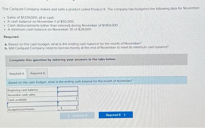 Solved The Carlquist Company makes and selis a product | Chegg.com