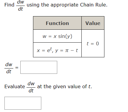Solved Find dwdt ﻿using the appropriate Chain | Chegg.com