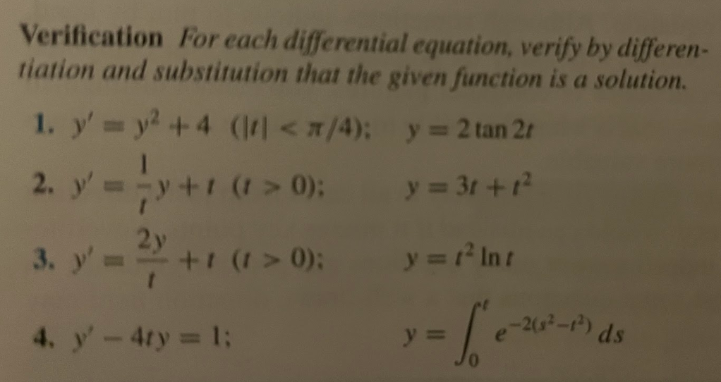 Solved Verification For each differential equation, verify | Chegg.com