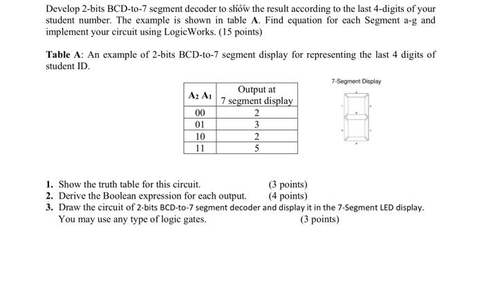 Solved Develop 2-bits BCD-to-7 segment decoder to shoiw the | Chegg.com