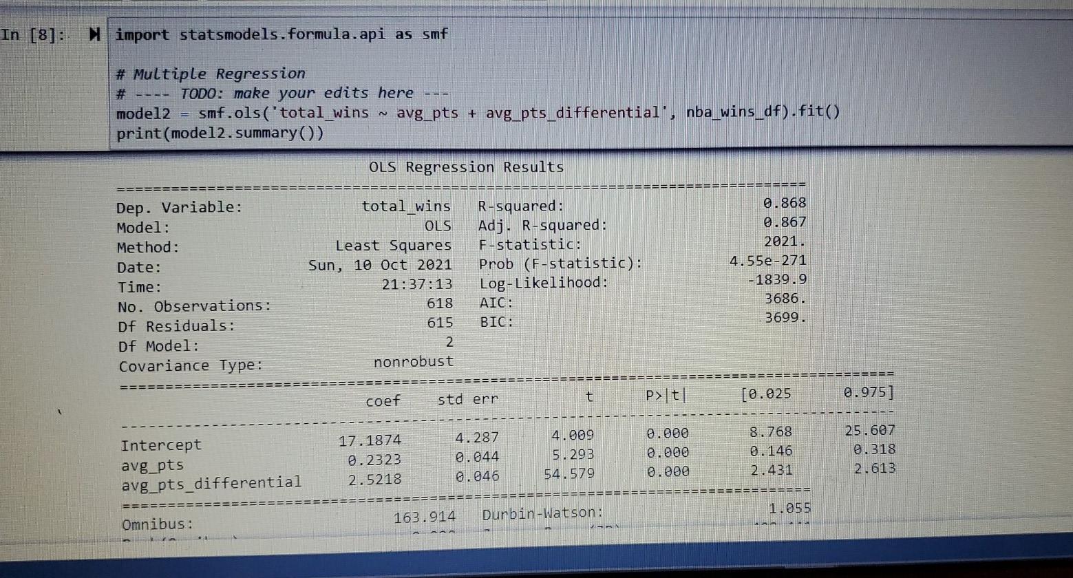 Solved Step 5: Multiple Regression: Predicting the Total | Chegg.com