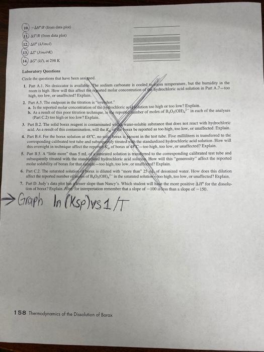 Solved Experiment 11 Report Sheet Thermodynamics of the | Chegg.com