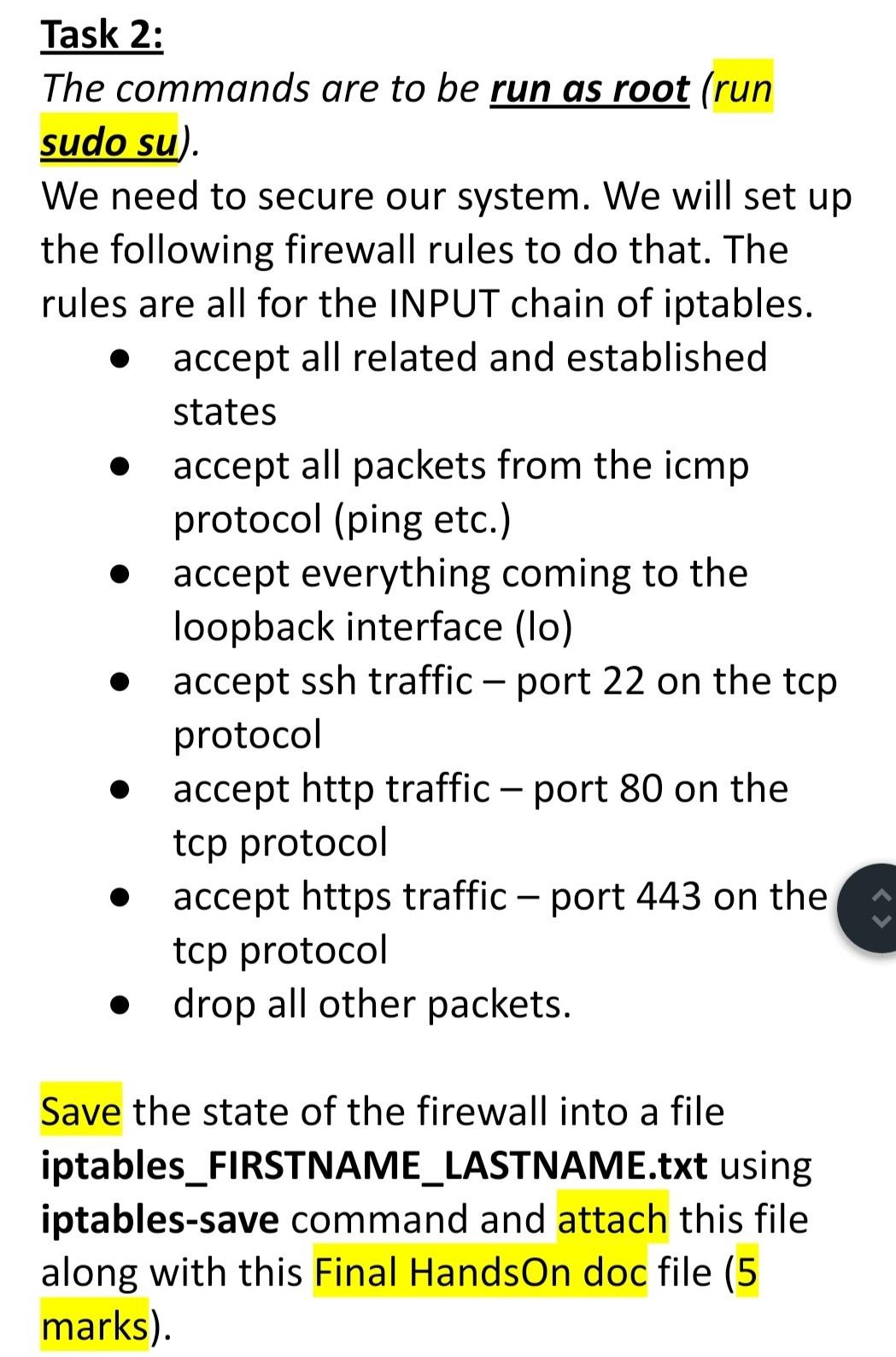 Solved Task 2: The commands are to be run as root (run sudo | Chegg.com