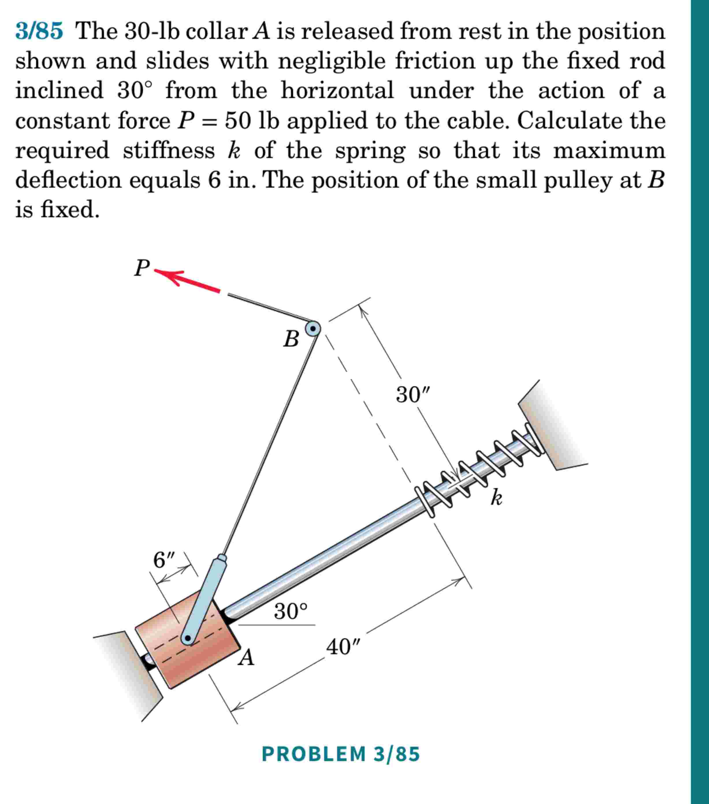 Solved 3/85 ﻿The 30-lb collar A is released from rest in the | Chegg.com