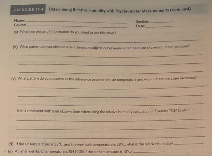 EXERCISE 17.4 Determining Relative Humidity with | Chegg.com