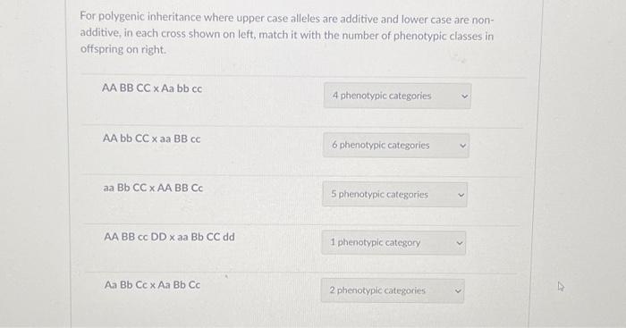 Solved For polygenic inheritance where upper case alleles | Chegg.com