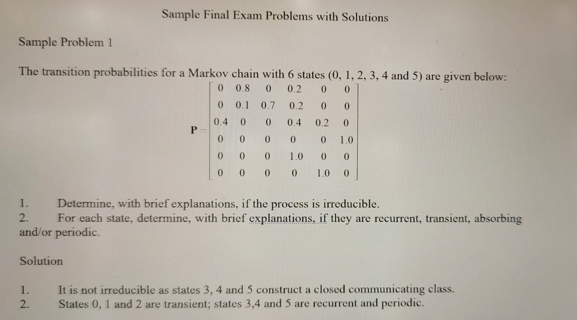 Solved Sample Final Exam Problems With Solutionssample 8115