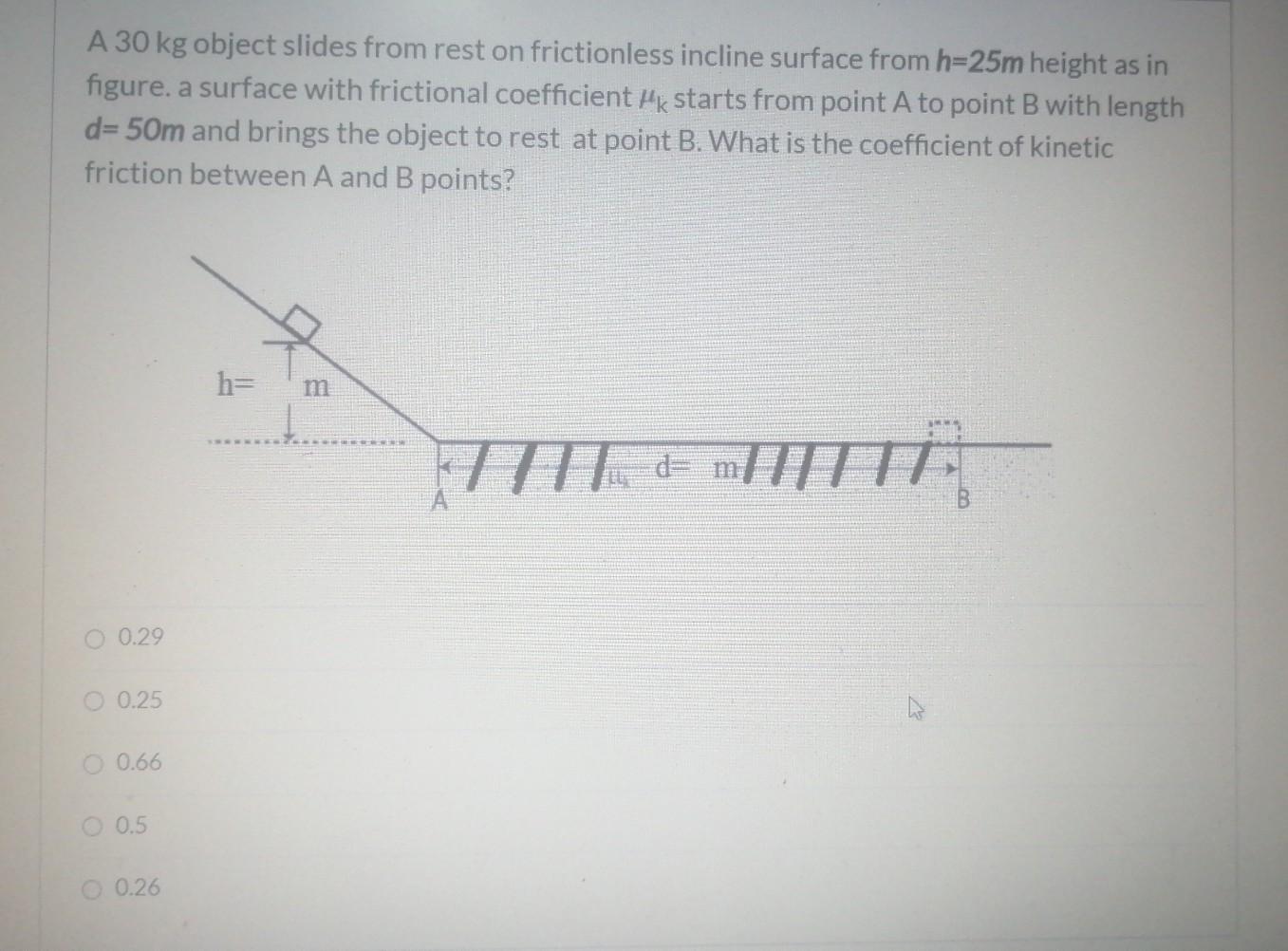 Solved A 30 kg object slides from rest on frictionless | Chegg.com
