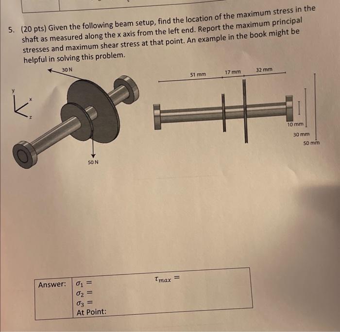 Solved 5. (20 pts) Given the following beam setup, find the | Chegg.com