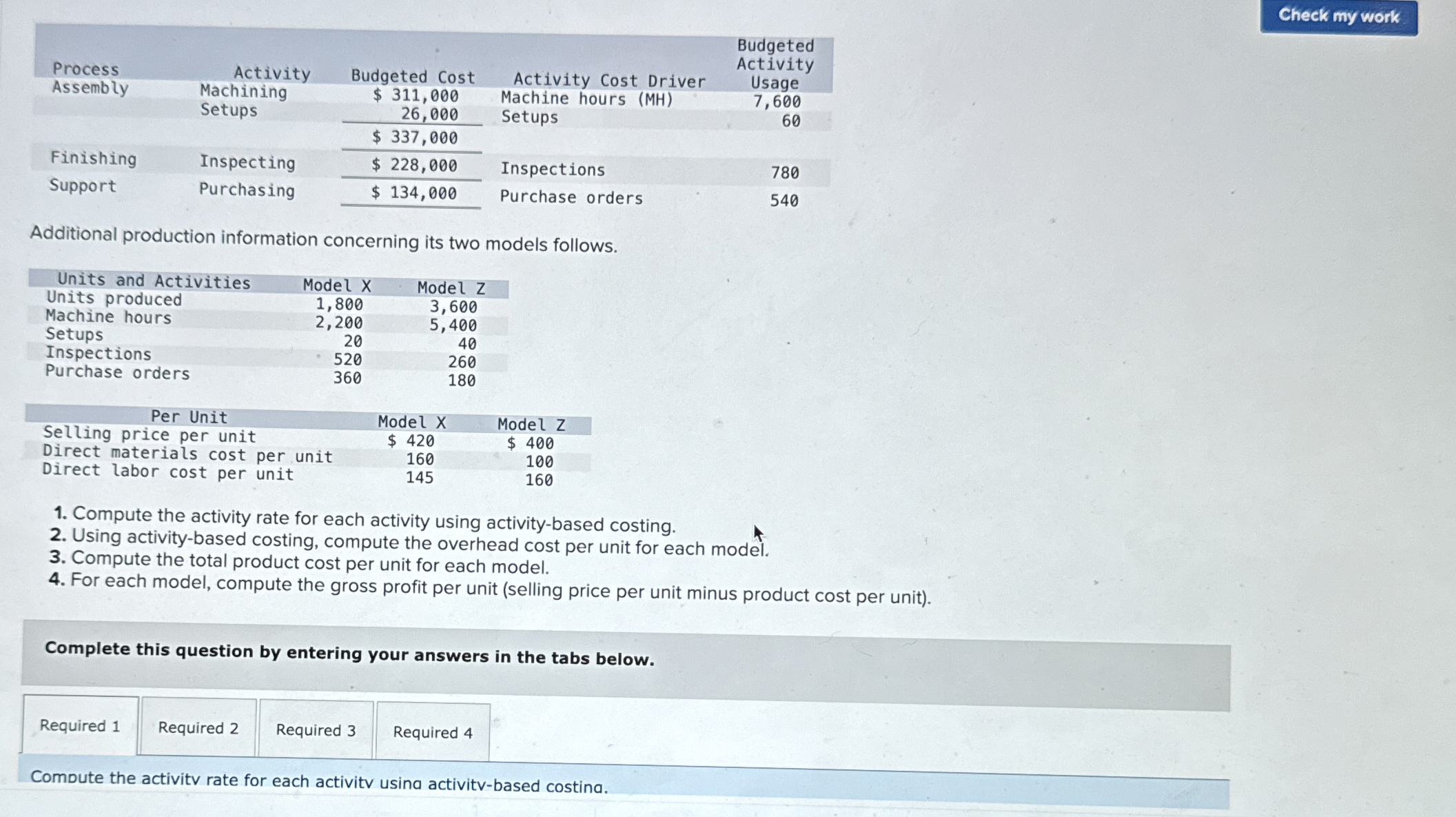 Solved Additional production information concerning its two | Chegg.com