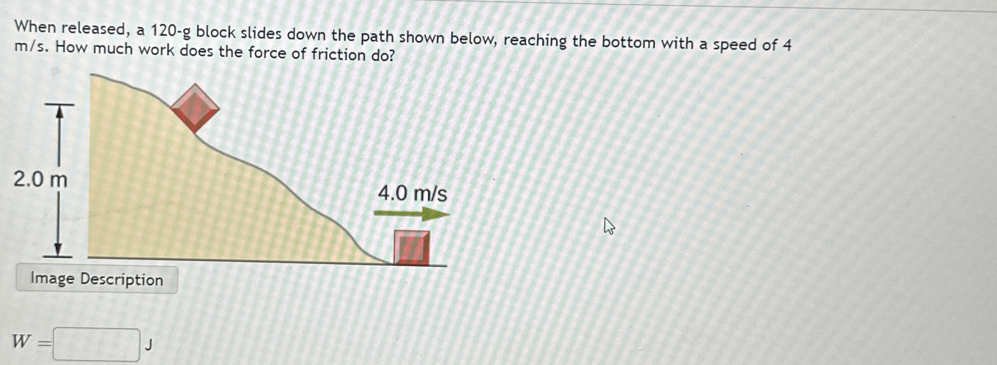 Solved When released, a 120-g block slides down the path | Chegg.com