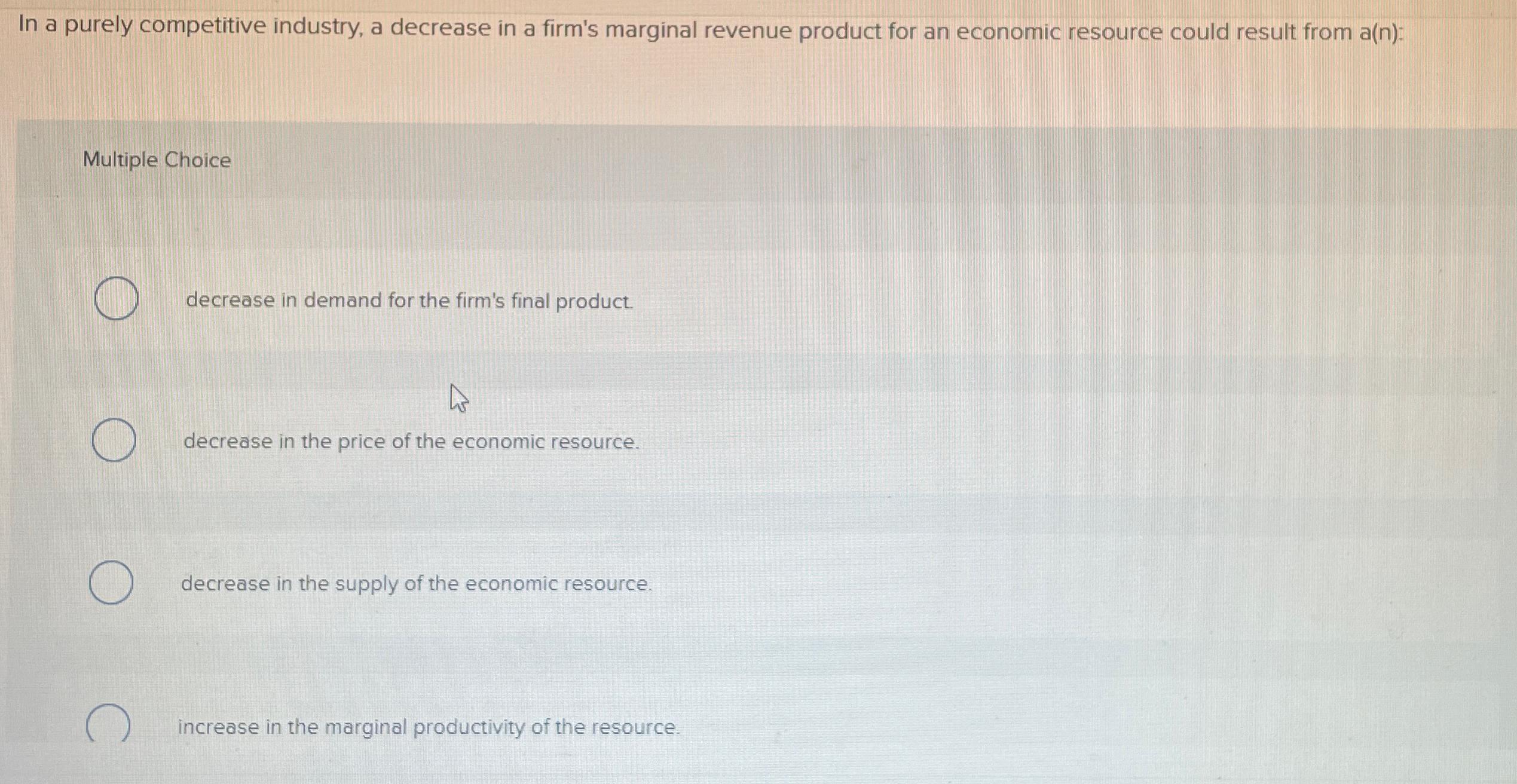 Solved In a purely competitive industry, a decrease in a | Chegg.com