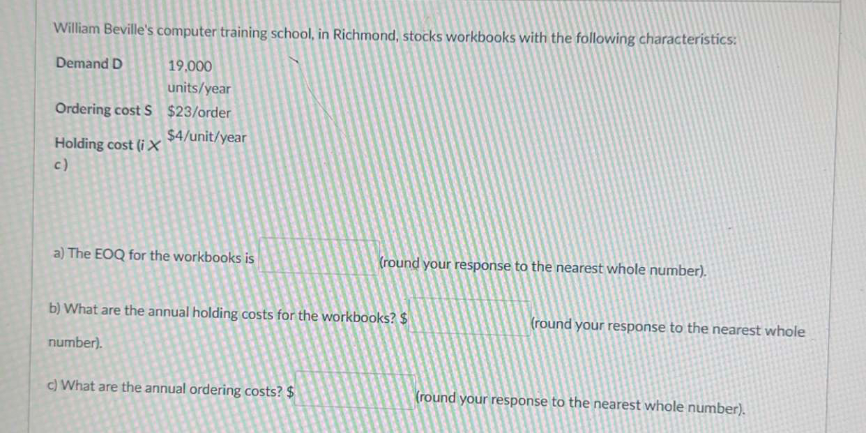 Solved William Beville's computer training school, in | Chegg.com
