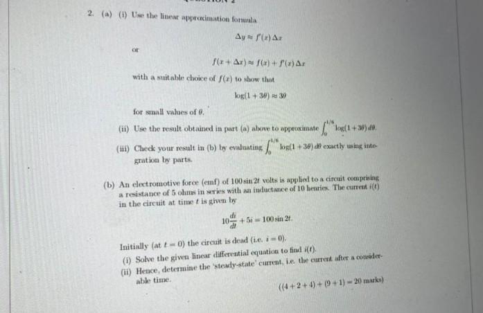 Solved 2. (a) (1) Use the linear appreciation form Ayn (2) | Chegg.com