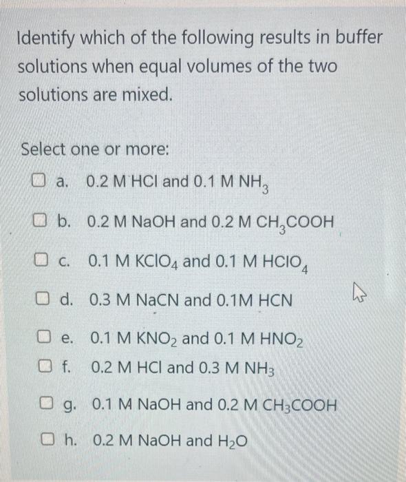Solved Identify which of the following results in buffer | Chegg.com