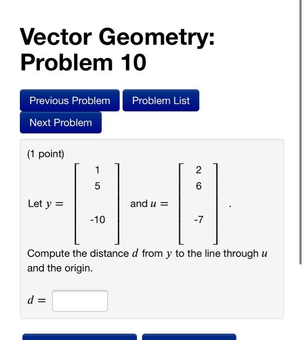 Solved Vector Geometry: Problem 10 Previous Problem Problem | Chegg.com