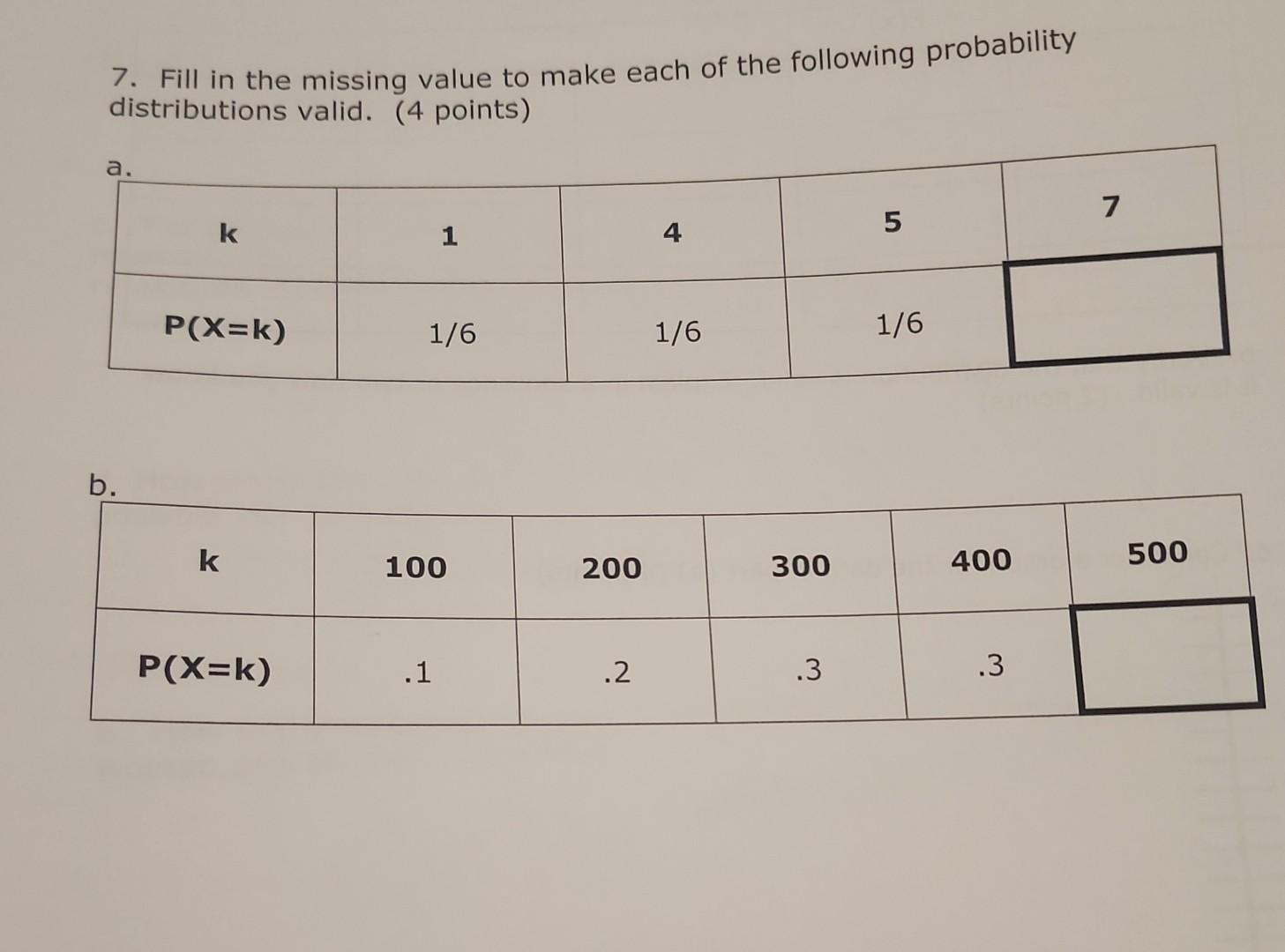 Solved 7. Fill in the missing value to make each of the | Chegg.com
