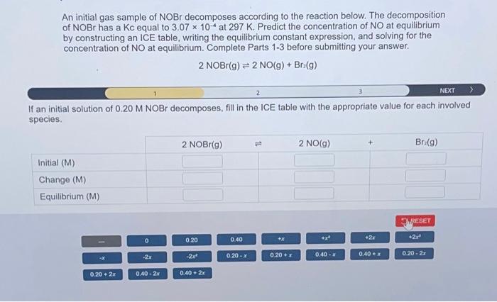 Solved An initial gas sample of NOBr decomposes according to | Chegg.com