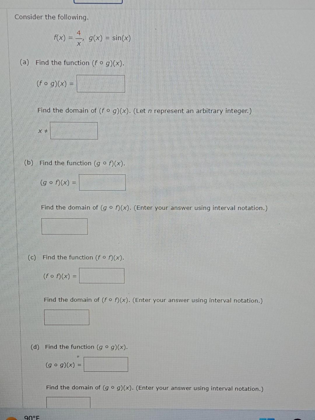 Solved Consider the following. f(x)=x4,g(x)=sin(x) (a) Find | Chegg.com