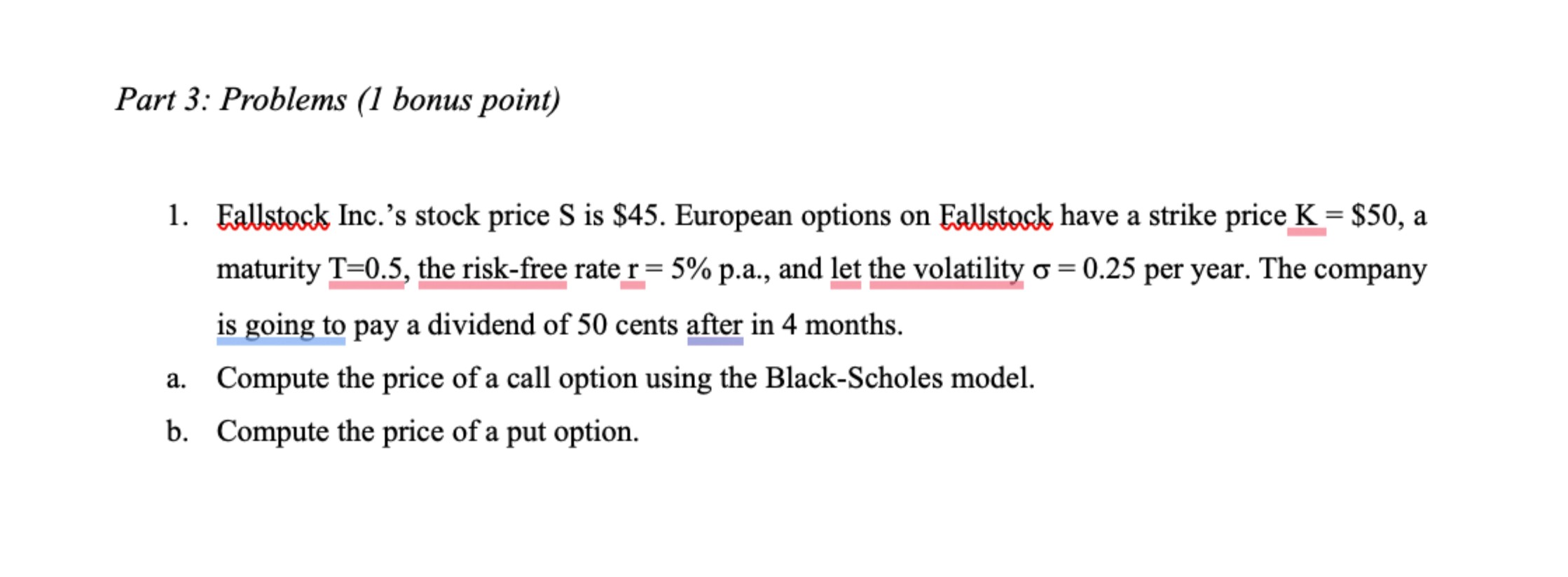 Solved Part 3: Problems (1 ﻿bonus point)Eallstock Inc.'s | Chegg.com