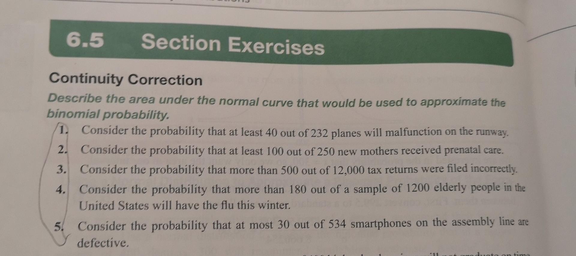Solved 6.5 Section Exercises Continuity Correction Describe | Chegg.com