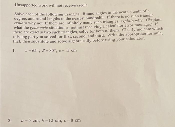 Solved Unsupported work will not receive credit. Solve each | Chegg.com