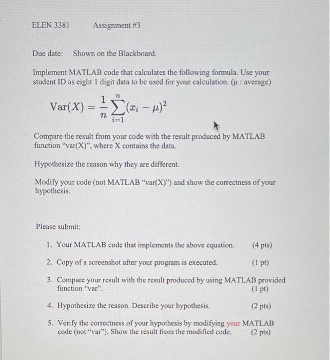 Solved Due date: Shown on the Blackboard. Implement MATLAB | Chegg.com