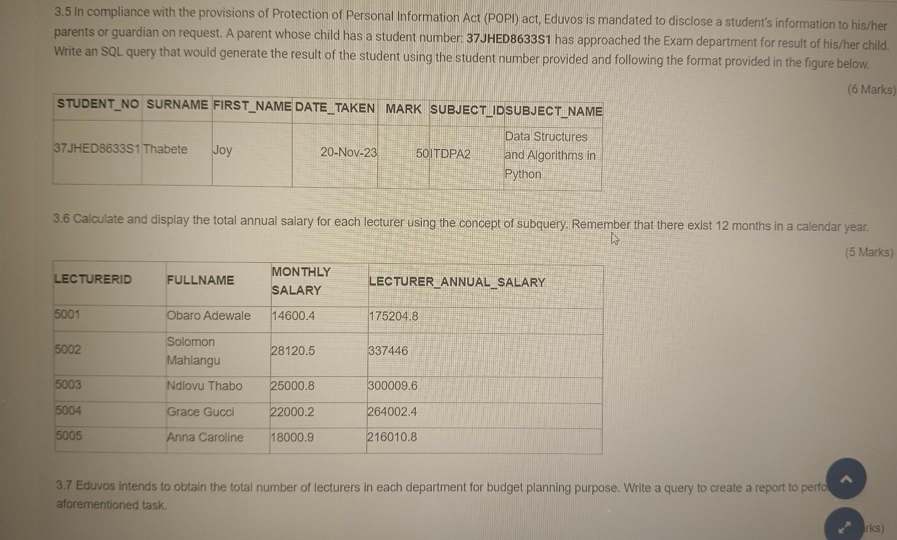 Solved Tables: Sample data for insertion.3. Data Selection | Chegg.com