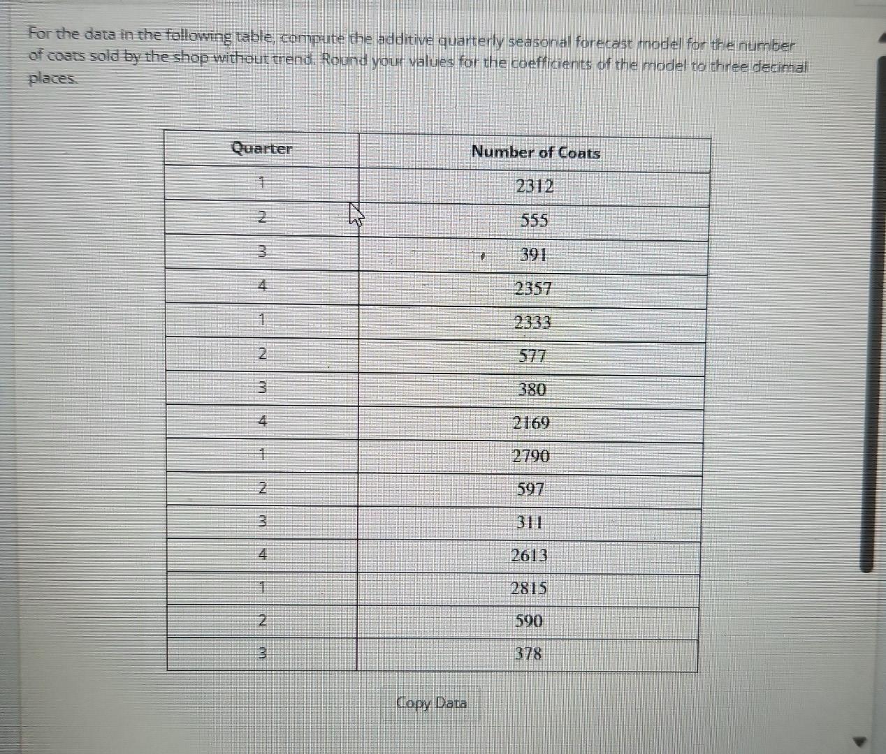For The Data In The Following Table Compute The