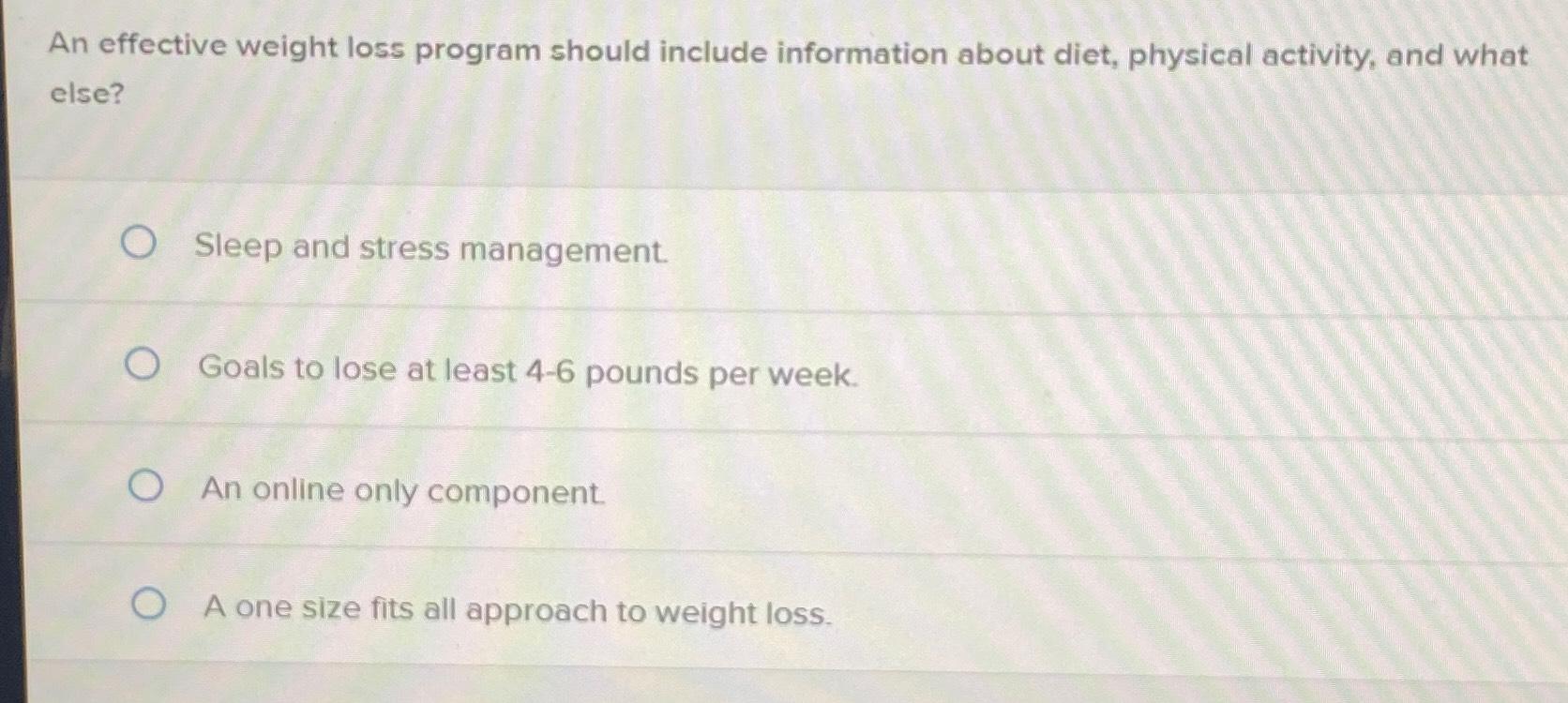 Solved An effective weight loss program should include | Chegg.com