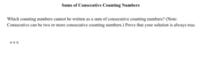 Solved Sums of Consecutive Counting Numbers Which counting | Chegg.com