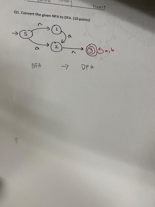 Solved Q1. Convert the given NFA to DFA. [10 points] a NFA 2 | Chegg.com