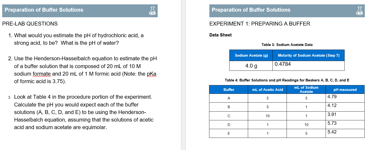 Solved Need help with # 1,2, ﻿and 3.Preparation of Buffer | Chegg.com