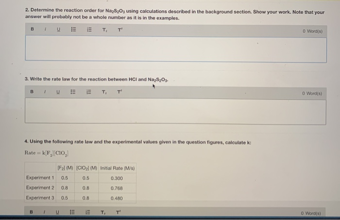 Solved 2. Determine the reaction order for Na2S2O3 using | Chegg.com