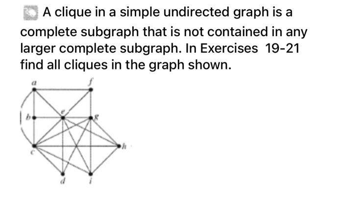 Solved A clique in a simple undirected graph is a complete | Chegg.com