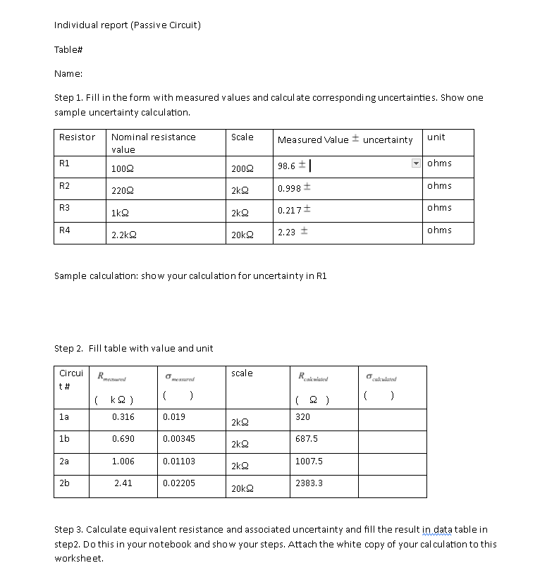 Solved Need help finding uncertainty for step 1 ﻿and | Chegg.com