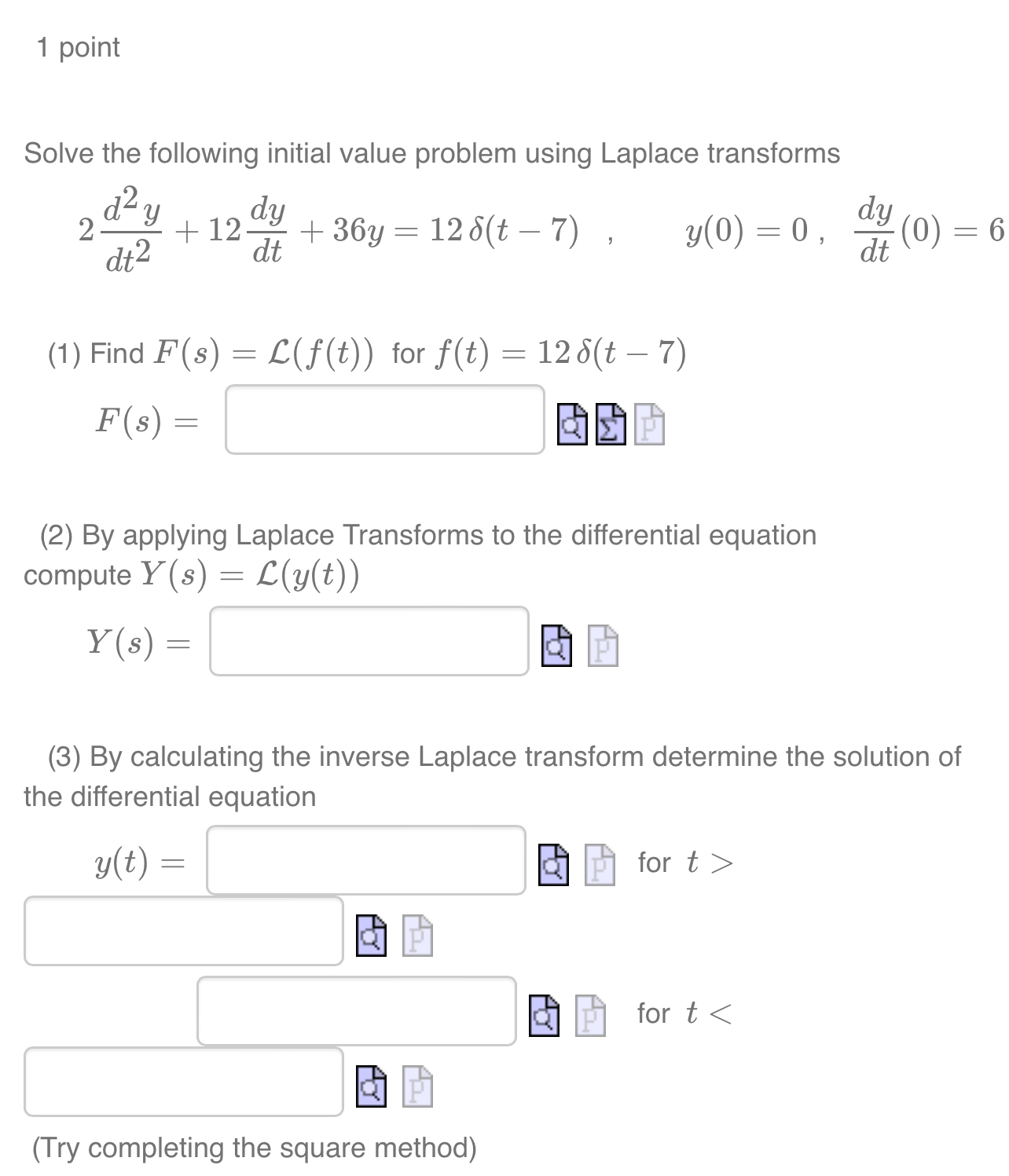 Solved 1 ﻿pointSolve the following initial value problem | Chegg.com