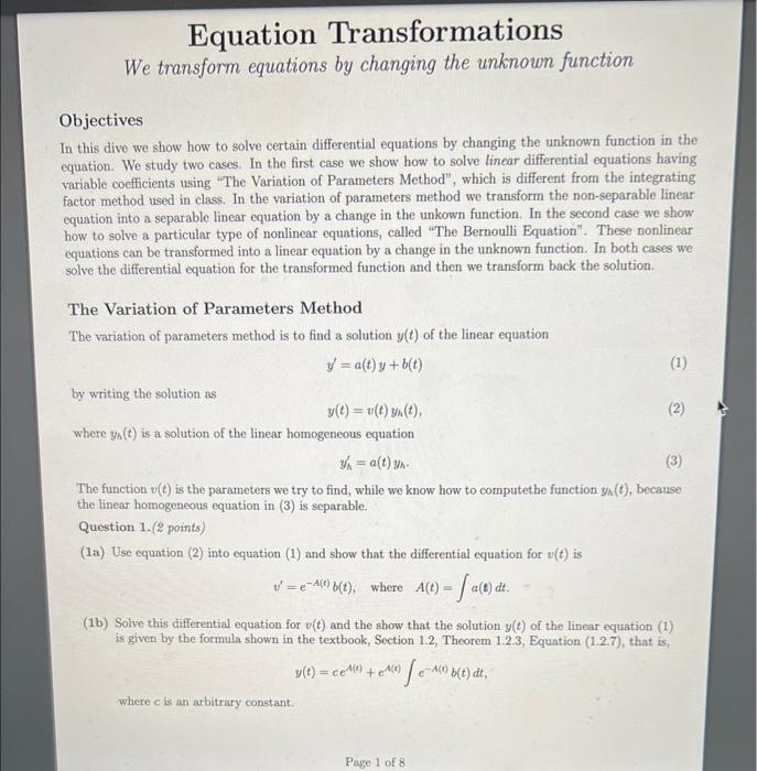 Solved Equation Transformations We transform equations by | Chegg.com