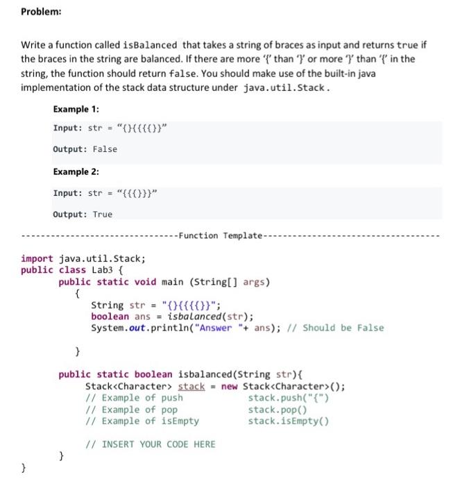Solved Problem: Write a function called isBalanced that | Chegg.com