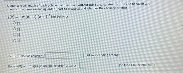 Solved Sketch a rough graph of each polynomial function - | Chegg.com