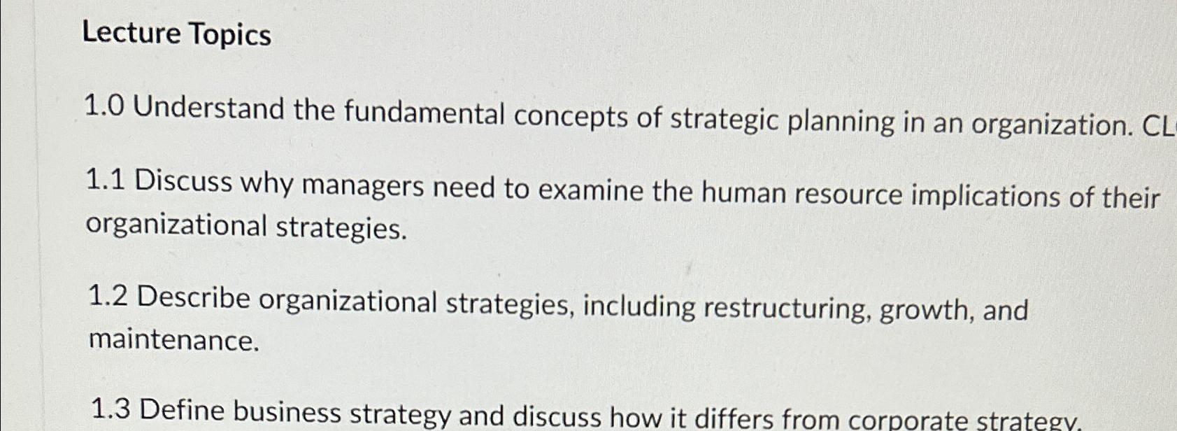 Solved Lecture Topics1.0 ﻿Understand the fundamental | Chegg.com