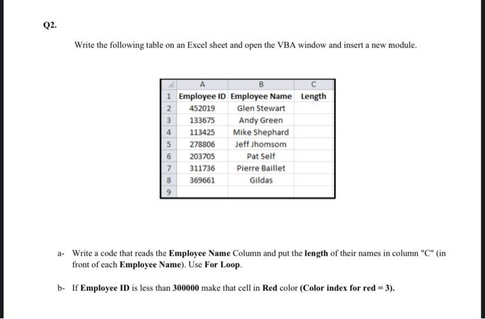 Solved Q2. Write the following table on an Excel sheet and | Chegg.com