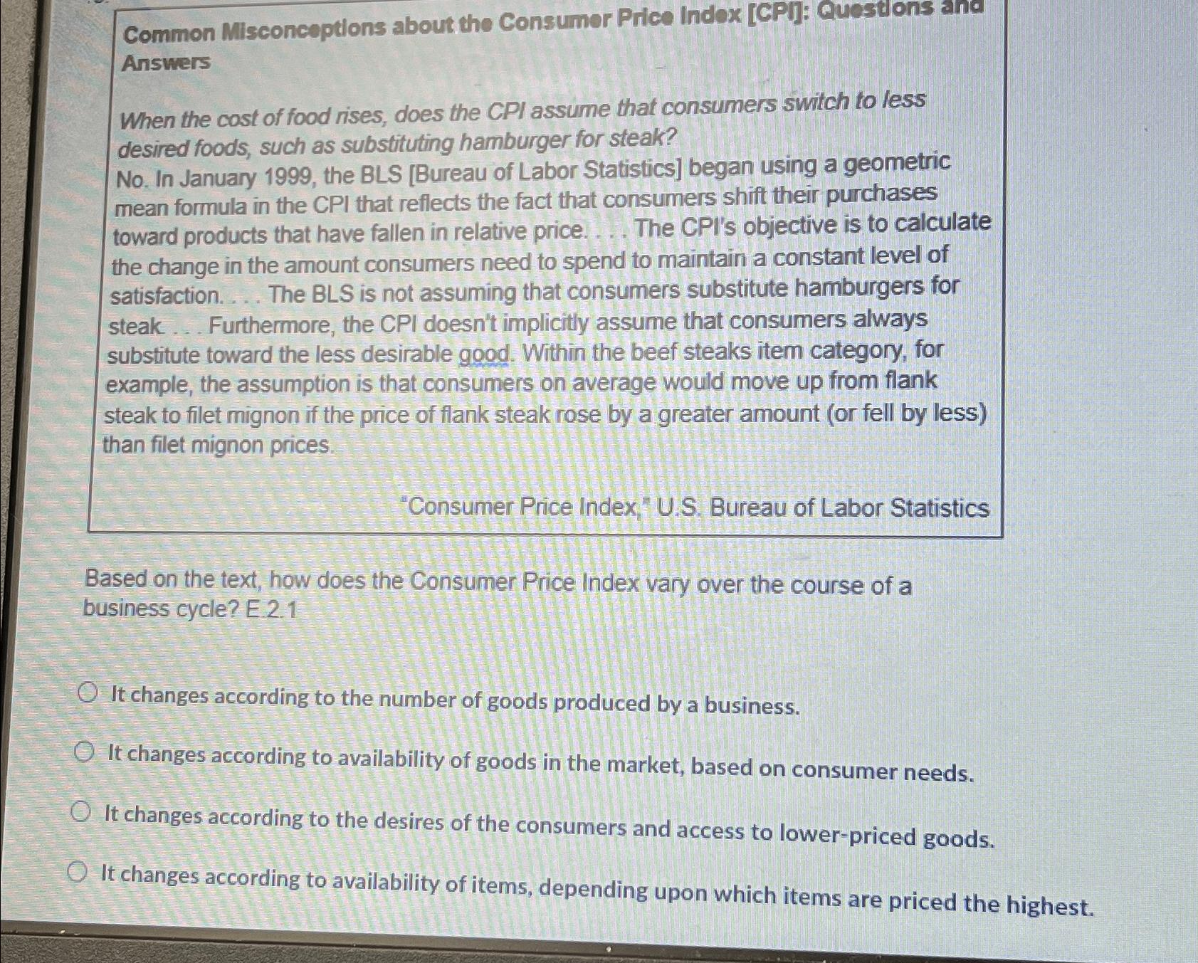 Solved Common Misconceptlons about the Consumer Price Index | Chegg.com