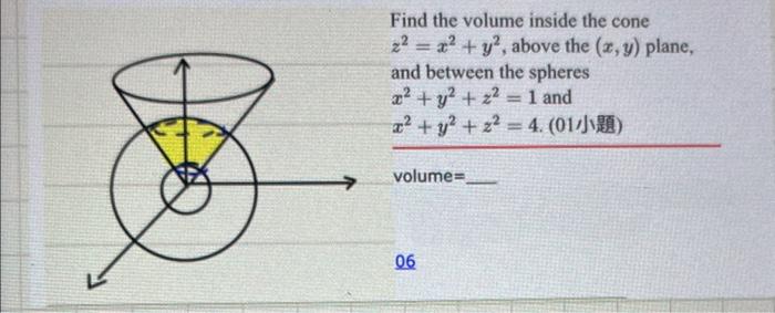 Solved Find the volume inside the cone z2=x2+y2, above the | Chegg.com